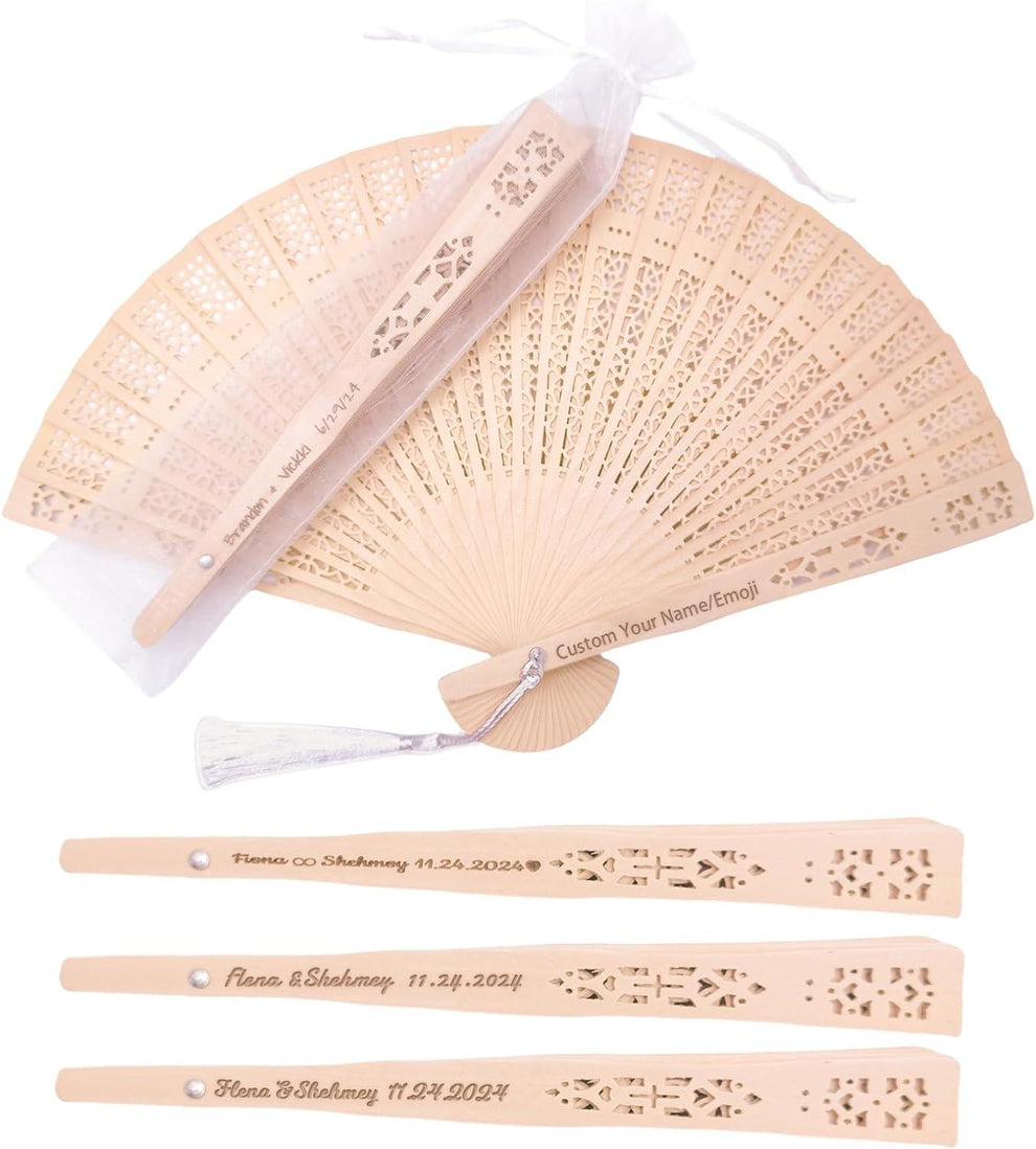Wedding Fans 50Pcs Personalized Folding Hand Fans Custom Sandalwood We ...