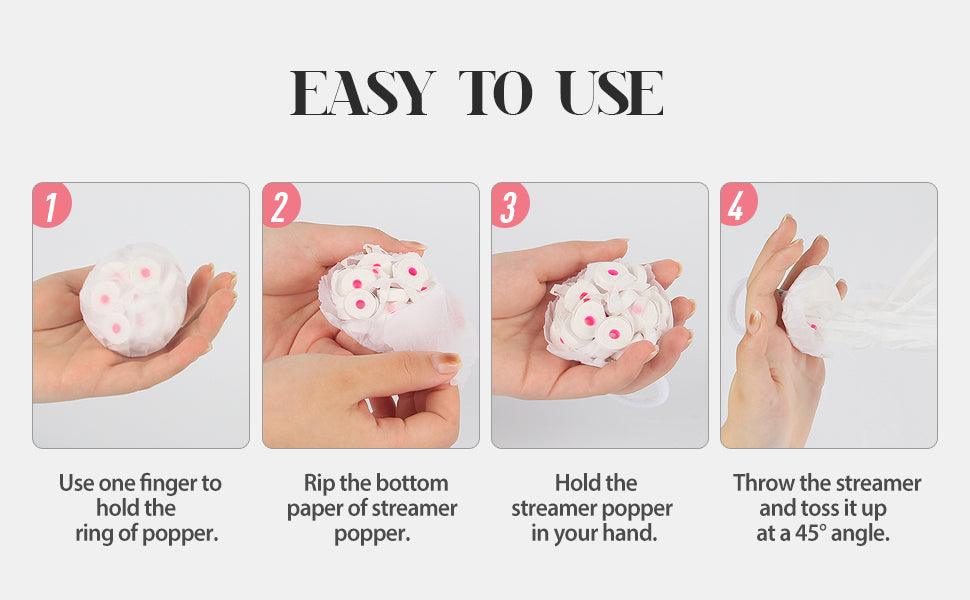 No Mess Streamers Poppers, White Hand Throw No Mess Paper Crackers for ...