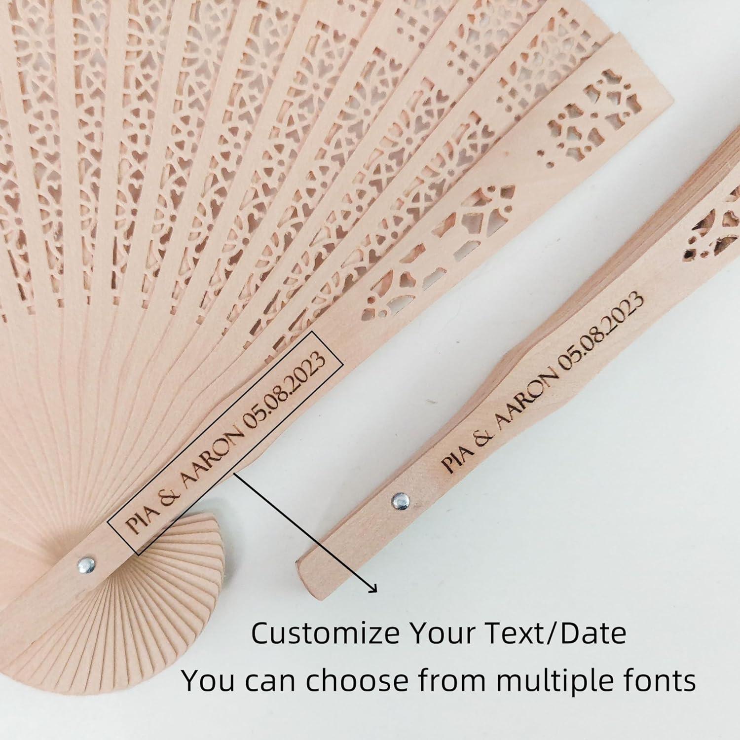 Wedding Fans 50Pcs Personalized Folding Hand Fans Custom Sandalwood We ...