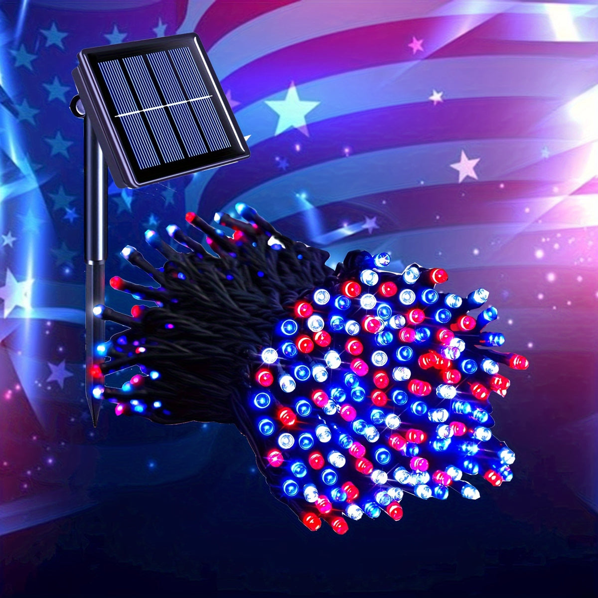 100 LED Red, White & Blue Solar String Lights - 39ft Waterproof Fairy ...