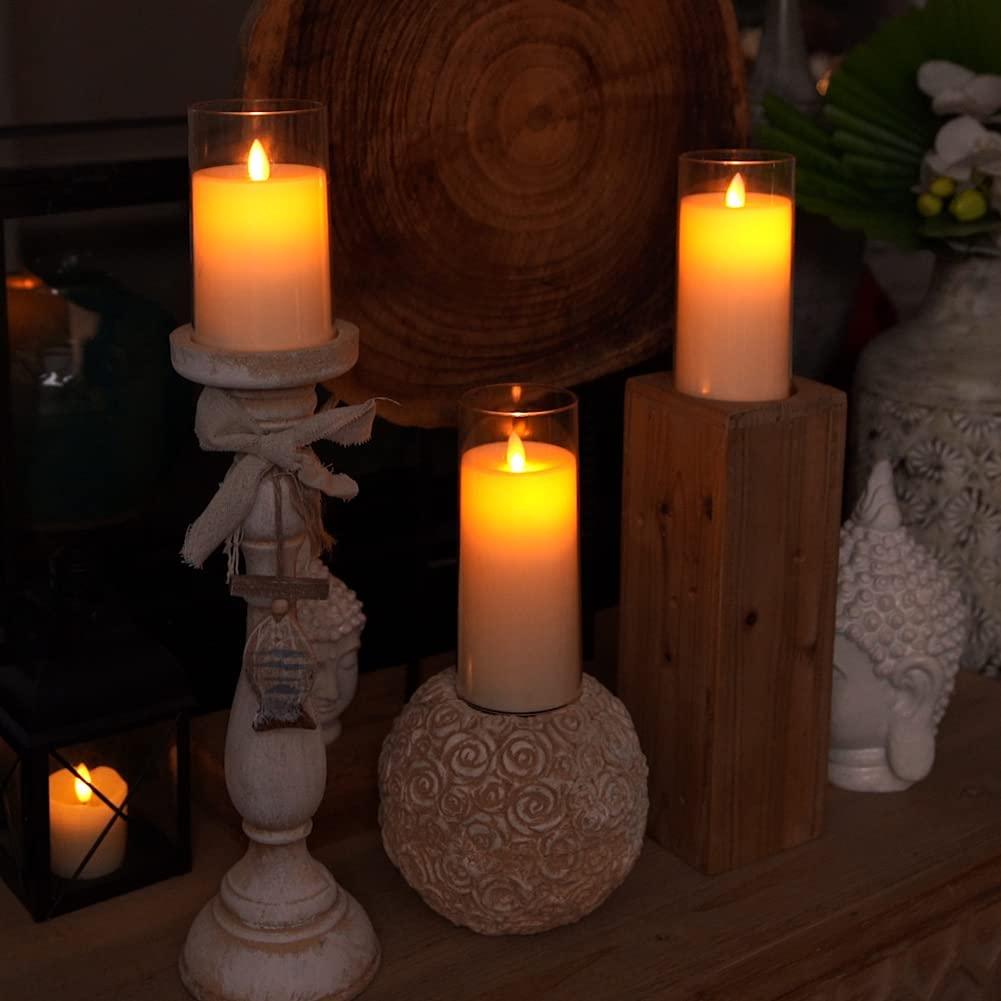 Flickering Flameless Candles, Battery Operated Acrylic LED Pillar Cand ...