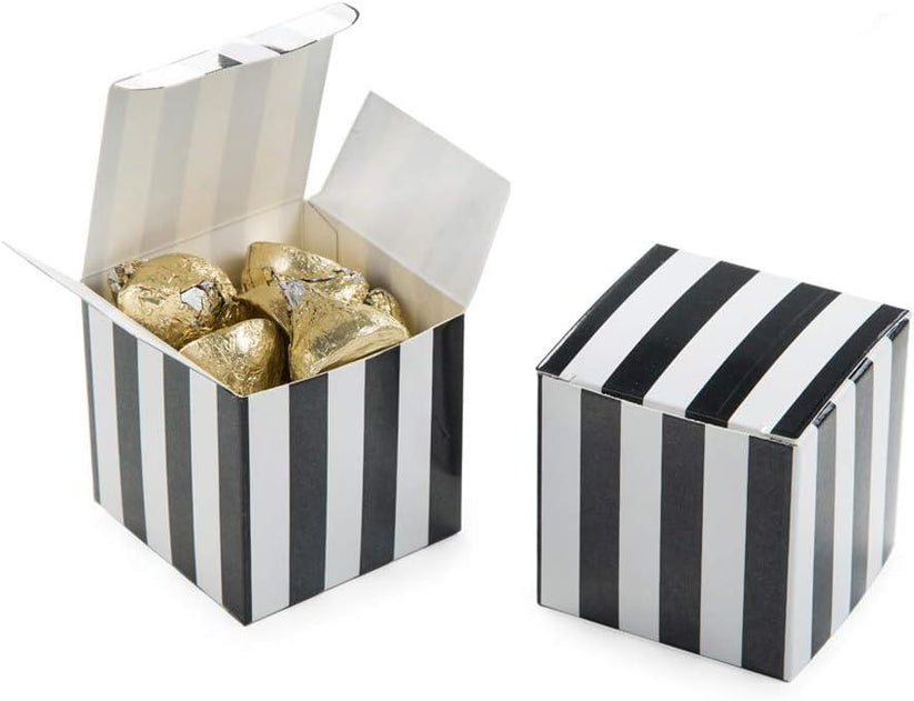 Small Candy Box Bulk 2x2x2 inch with Ribbon, Gold White Strips Box Par ...