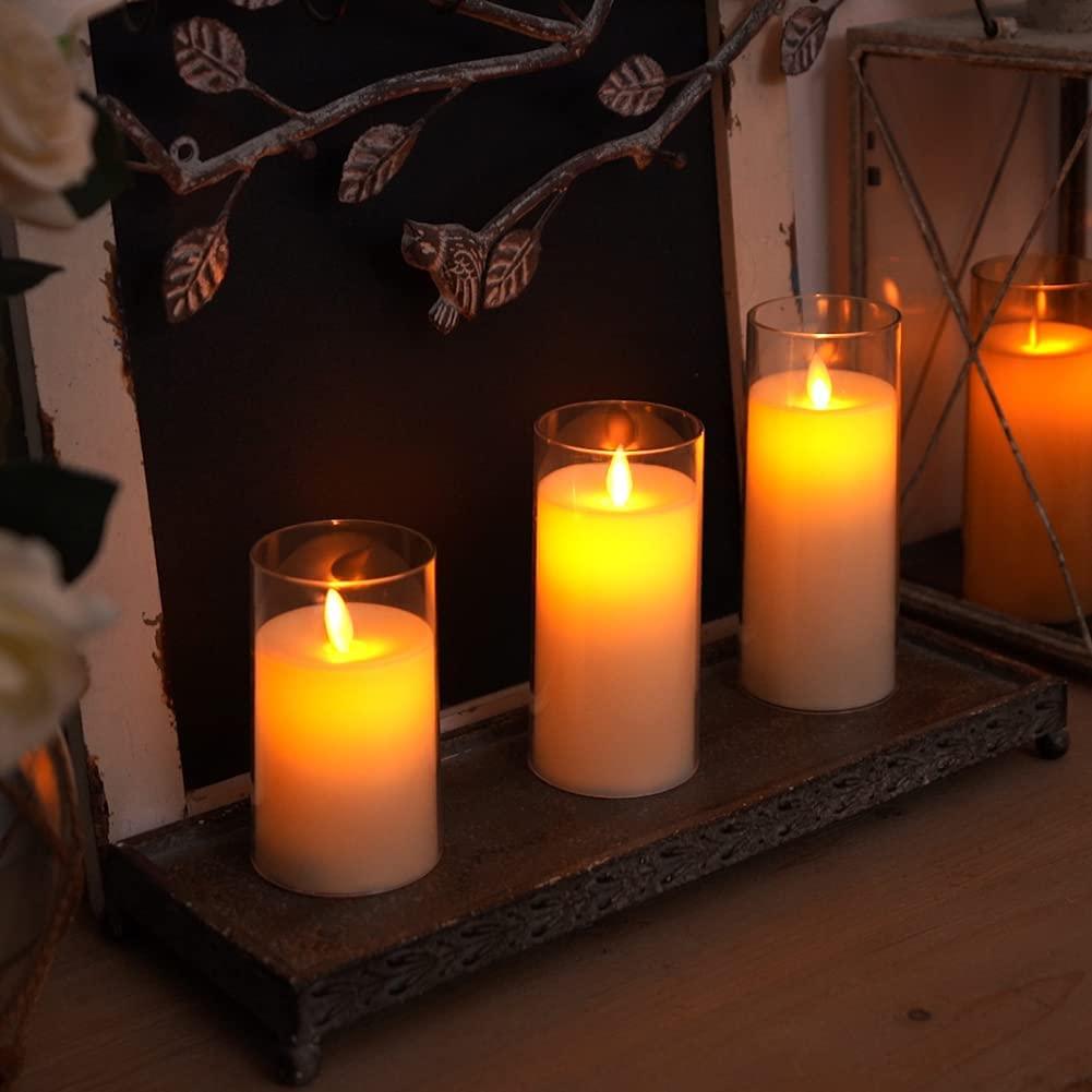 Flickering Flameless Candles, Battery Operated Acrylic LED Pillar Cand ...