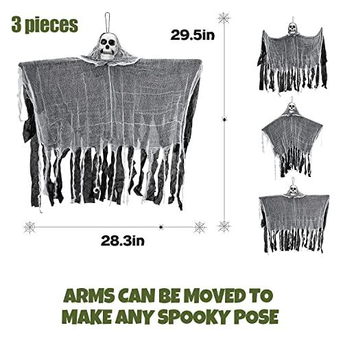 3pcs Hanging Skeleton Halloween Decorations -Hanging Ghost Decorations ...