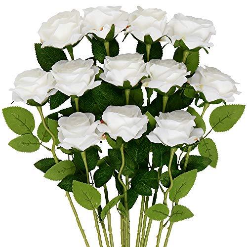 24 PCS Rose Artificial Flowers, Single Fake Rose Flower Bouquet for We ...