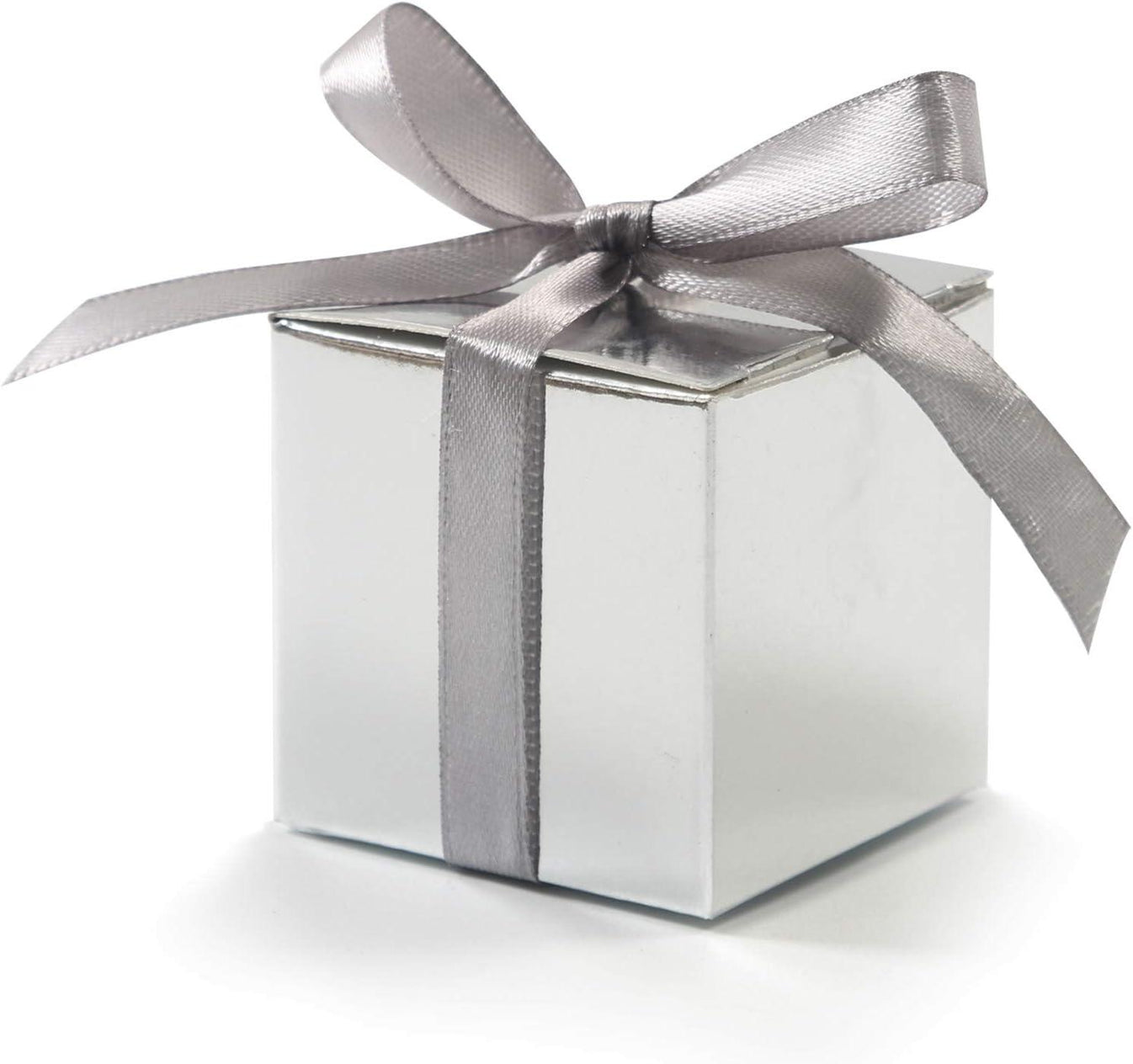 100 Pack Favor Boxes 2x2x2 inch Candy Boxes Silver Gift Boxes with Rib ...