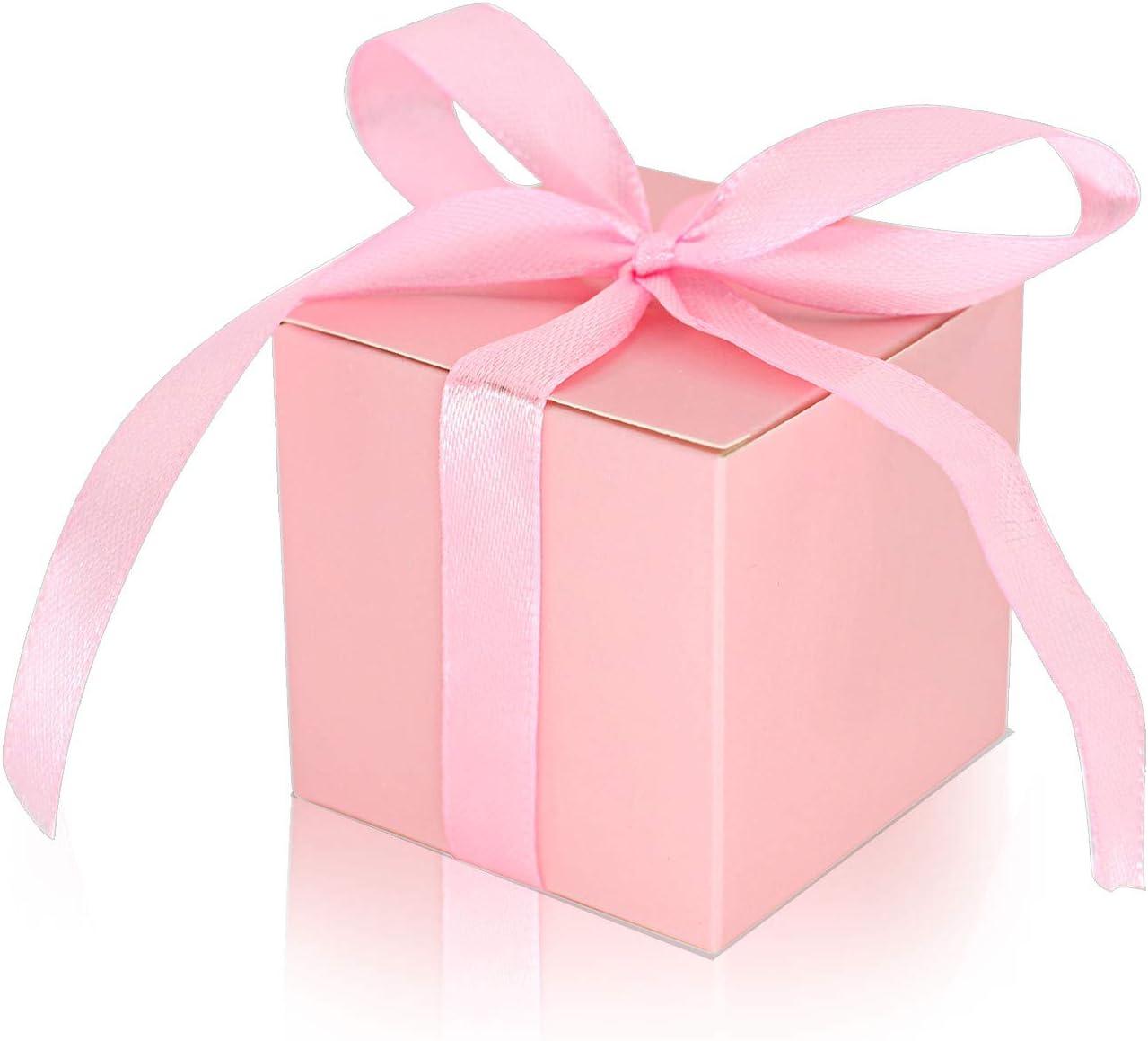 100 Pack Favor Boxes 2x2x2 inch Candy Boxes Silver Gift Boxes with Rib ...
