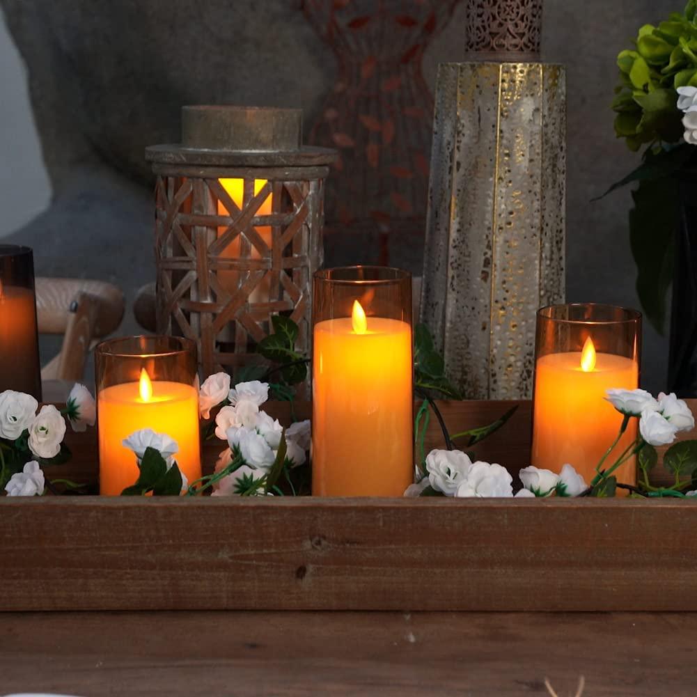 Flickering Flameless Candles, Battery Operated Acrylic LED Pillar Cand ...