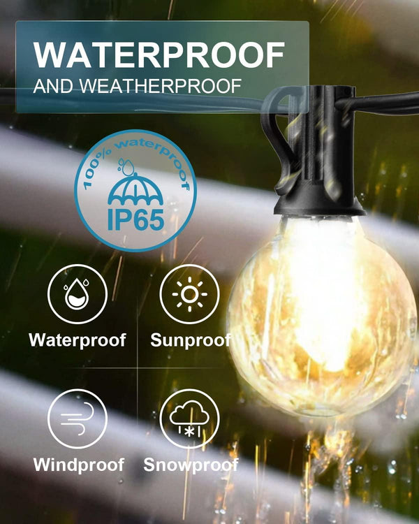 50ft Globe Outdoor Lights String, Dimmable LED Patio String Light with ...