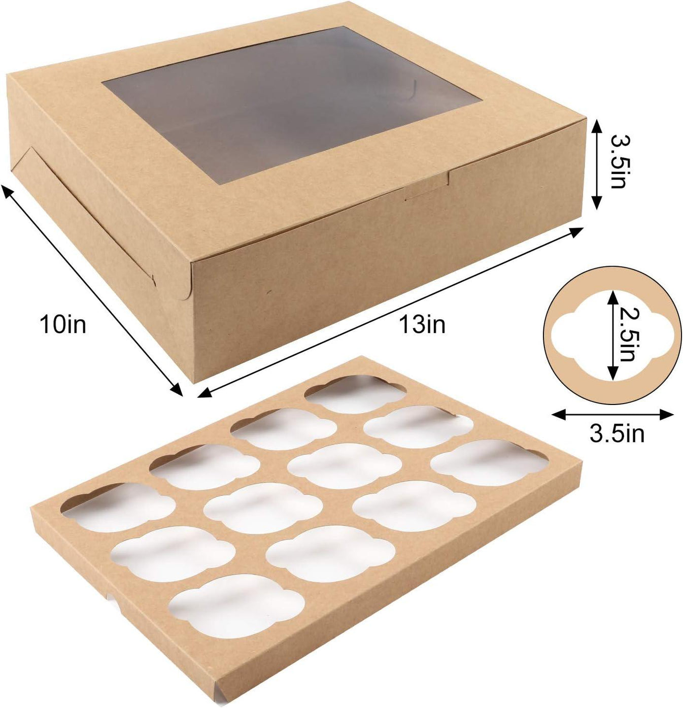Brown Cupcake Containers 12 Count Kraft Bakery Carrier Boxes with Wind ...
