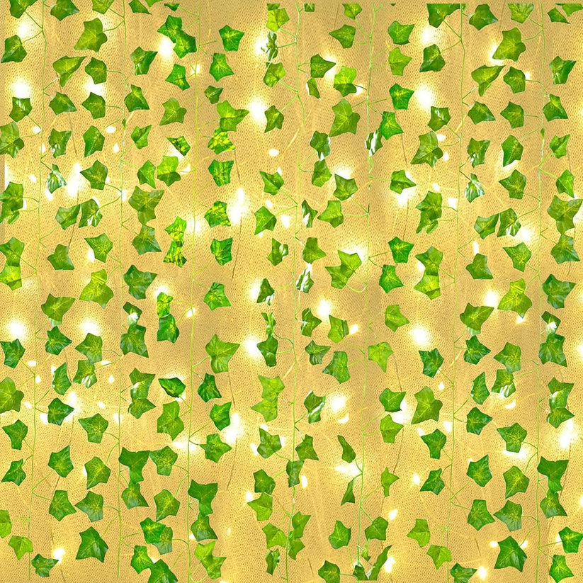12 Pcs Artificial Ivy Garland Fake Vines with 9.8*9.8Ft Lights String ...