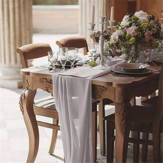 10ft Light Grey Chiffon Table Runner 28x120 Inches Romantic Wedding Ru ...