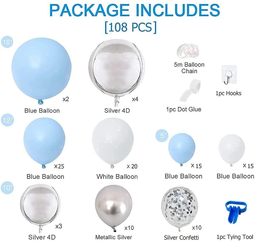 Blue Sliver Balloon Garland Arch Kit Premium DIY Blue White 4D Silver – Lasercutwraps Shop