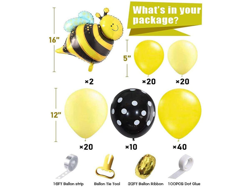 116PCS Yellow White Balloons, 2PCS 16inch Foil Bee Balloons, Balloon G ...